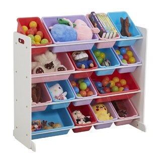 Wooden Kids' Toy Storage Organizer with 16 Plastic Bins,X-Large - Bed ...