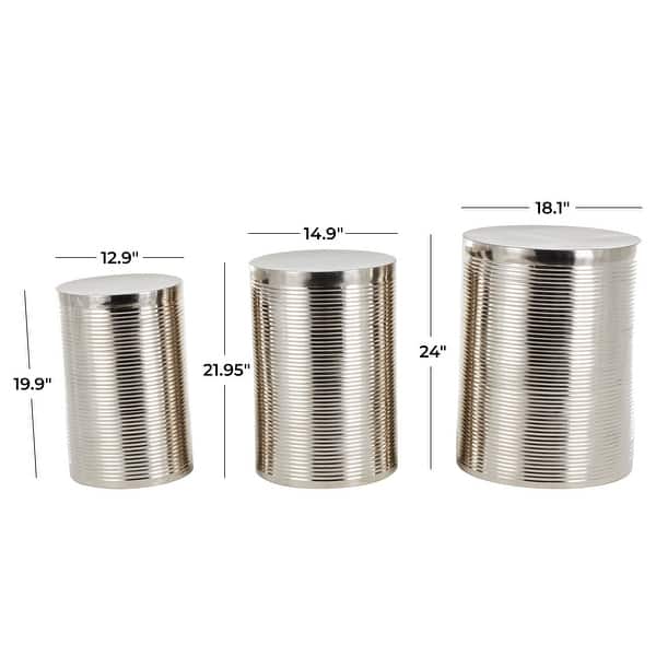 Gold or Silver Metal Metallic Ribbed Drum Accent Table (Set of 3) - Bed ...