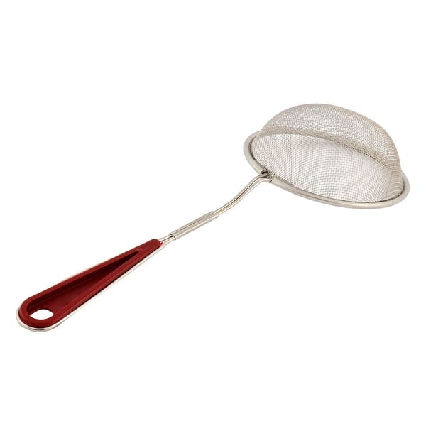Kitchen Red Plastic Handle Metal Fine Mesh Oil Strainer Silver Tone ...