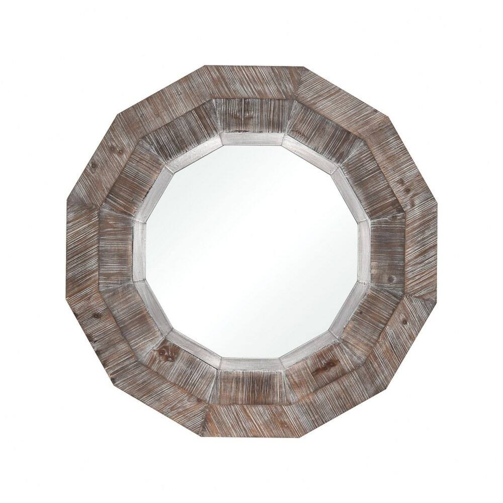 Rustic Country Style Round Wall Mirror With Weathered Wood Frame Made ...