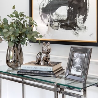 8" Ceramic Dog Sculpture Contemporary Modern Metallic Silver Table ...