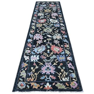 Shahbanu Rugs Midnight Black Wool Foundation Tribal Flower and Leaf ...