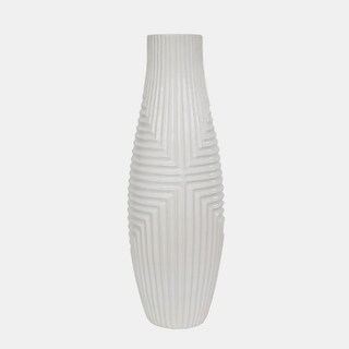 Stripe Textured Ceramic Vase - 20" - White - Bed Bath & Beyond - 39878424