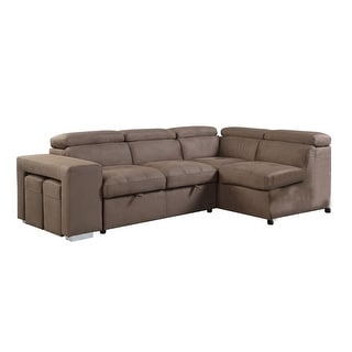 ACME Acoose Sleeper Sectional Sofa with 2 Pullout Stools in Brown - Bed ...