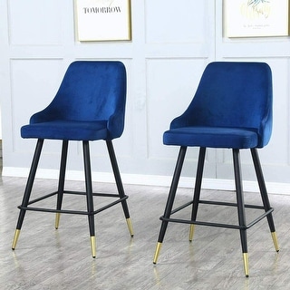 Set of 2 Bar Stools Velvet Counter Height Stools Blue - 19x39.2 - Bed ...