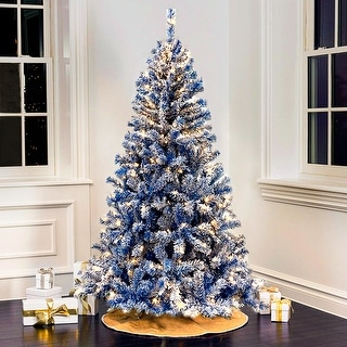 6Ft Blue Christmas Tree with 300 Lights, Snow Flocked Holiday Tree ...