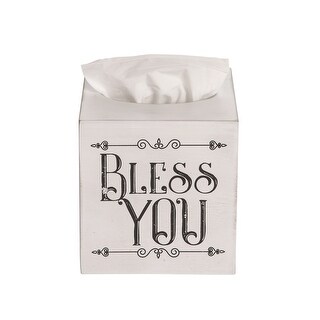 Transpac Wood 6 in. Spring MDF Bless You Tissue Box - Off-White - Bed ...