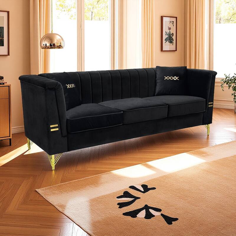 Roomfitters Modern Glam Upholstered Sofa with Vertical Channel Tufting ...