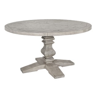 55 Inch Plank Top Round Dining Table with Pedestal Base, Gray - Bed ...