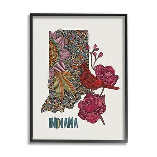 Stupell Indiana State Bird Florals Framed Giclee Texturized Wall Art ...