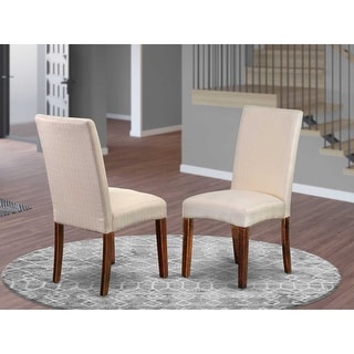 Parson Chair Cream Linen Fabric Mahogany Legs - Dining Room Accent ...