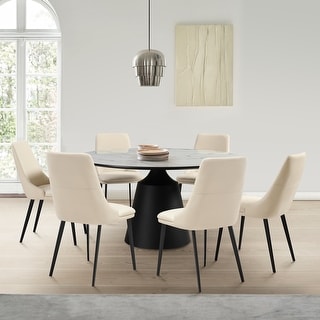 Knox Genesis 7 Piece Dining Set with Stone Top and Faux Leather Chairs ...