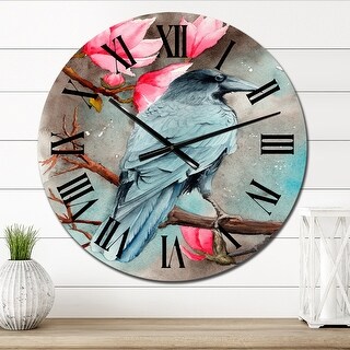 Designart 'A Raven On The Magnolia Branches With Flowers' Traditional ...