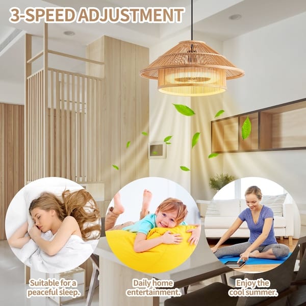 Bamboo ceiling fan lights 3-Speed Fandelier With Remote - 19.7w - Bed ...