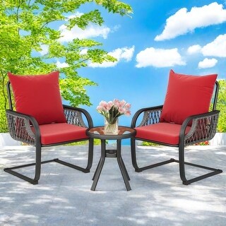 3-Piece Red Patio Furniture Wicker Bistro Set C Spring Motion Chairs ...