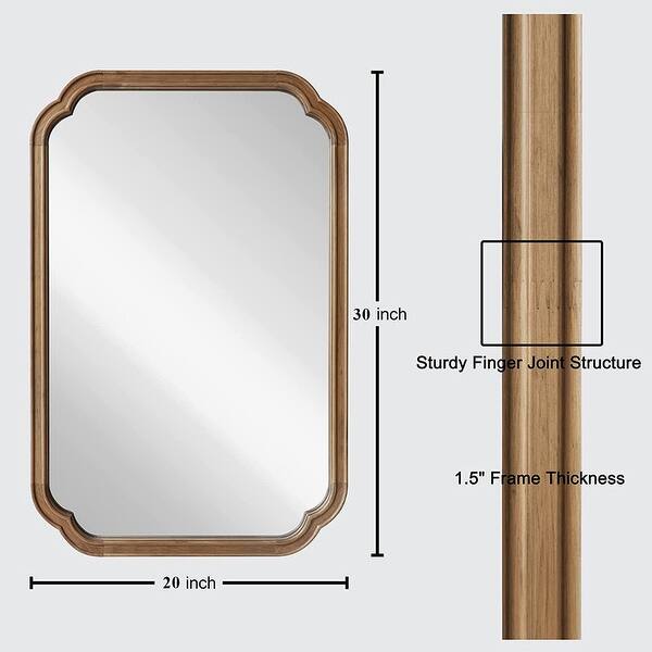 20" x 30" Rounded Corners Arch Rectangle Wall Mirror Natural Color - 20 ...