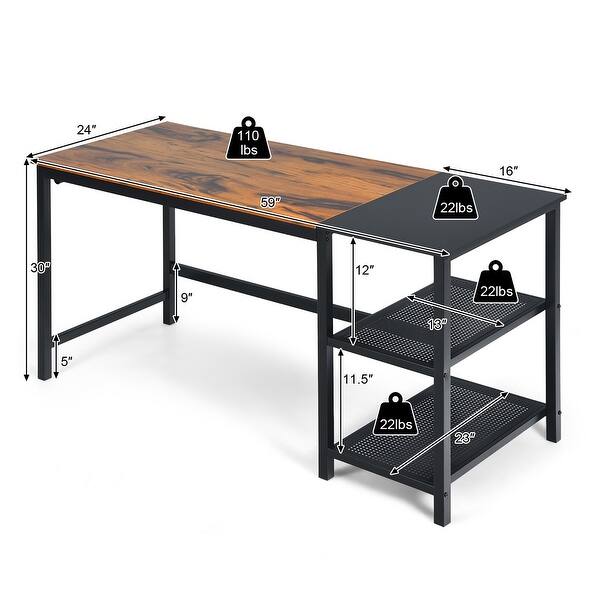 Industrial Computer Desk Writing Workstation with Removable Shelves ...