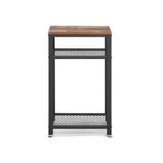 Industrial Side Table, End Telephone Table with 2-Tier Mesh Shelves ...