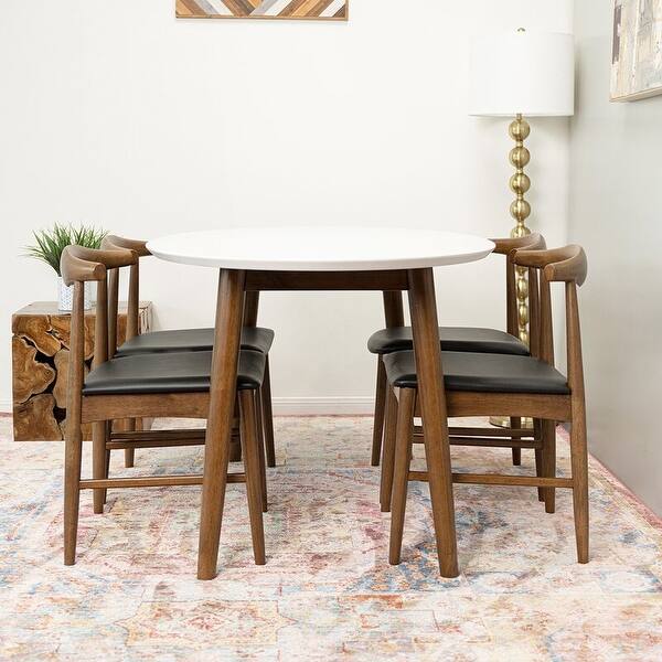 Kaileah 5-Piece Mid-Century Modern Oval Dining Set with 4 Vegan Leather ...