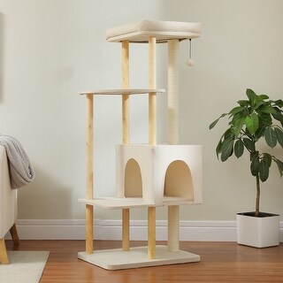 53" Modern Wooden Cat Tower for Indoor Large Cats, Multi-Level Cat ...