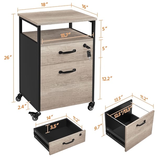 Yaheetech Mobile Office File Cabinet on Wheels with 2 Drawers - Bed ...
