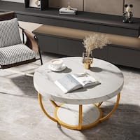 Round Coffee Table, Modern 2-Tier Center Table - Wood - On Sale - Bed ...