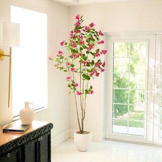 Potted Bougainvillea Artificial Tree - 7' - Pink and Green - Bed Bath & Beyond - 42766969