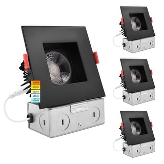 Luxrite 4" Square LED Recessed Light J-Box 15W 5 Color Options 1100 ...