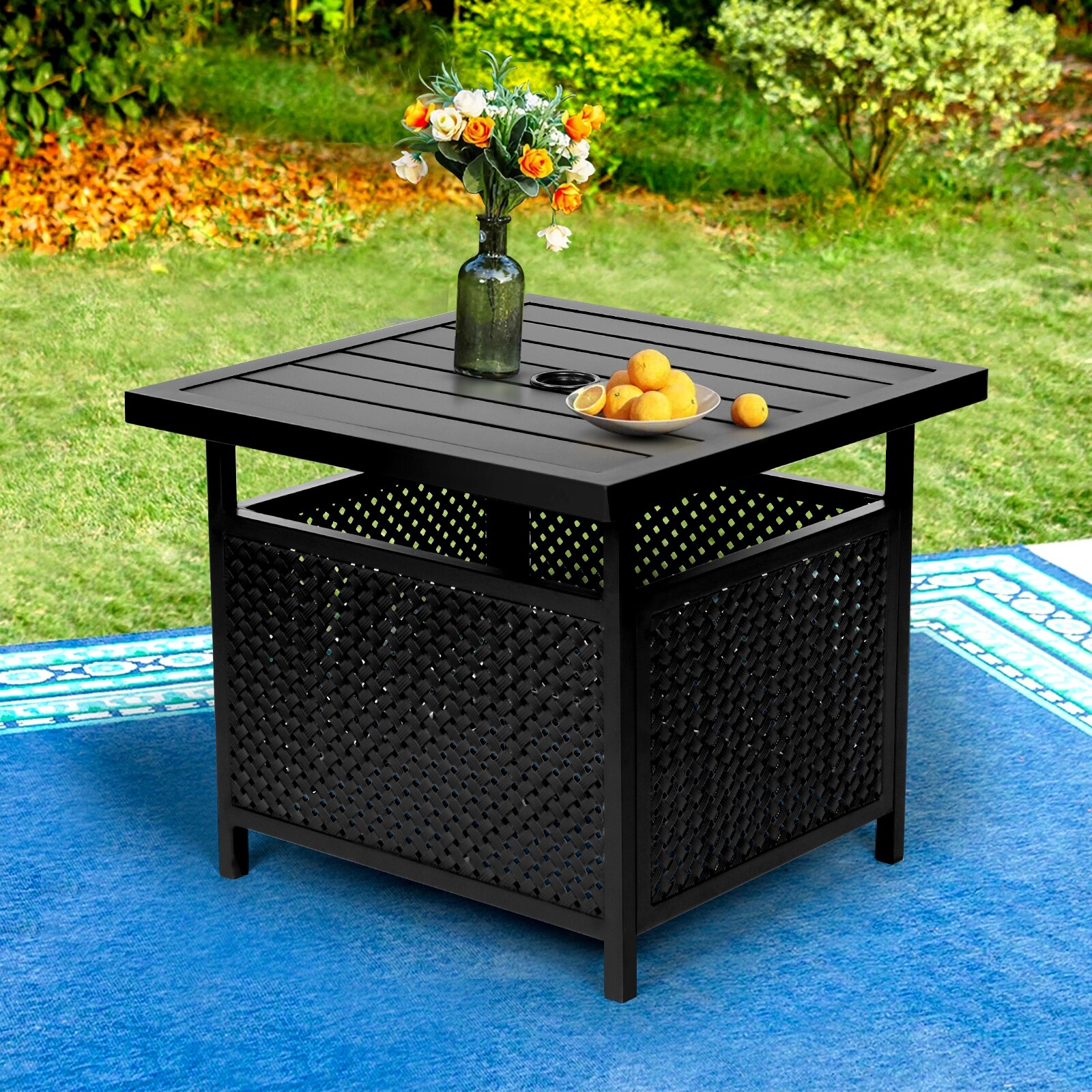 End table with umbrella hole store