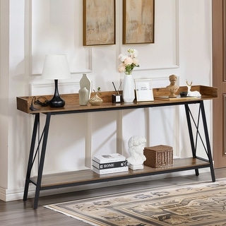 70.9 inch Console Table with 2 Power Outlets and USB Ports, Rustic ...