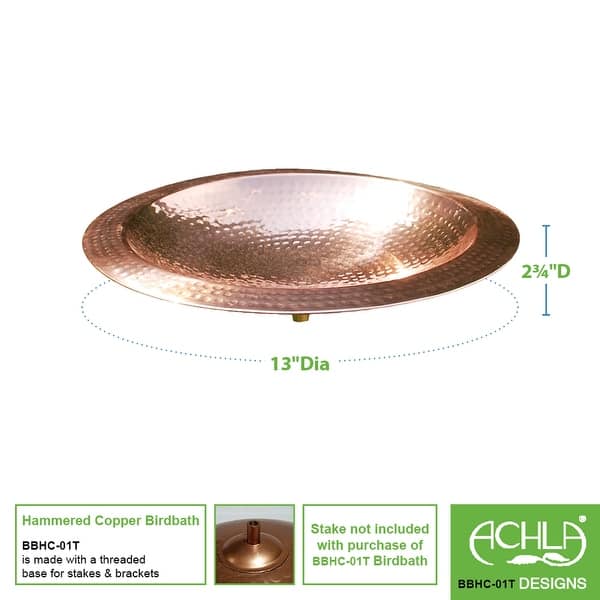 Achla Designs Hammered Copper Birdbath Bowl w/Rim, 12.5 Inch Diameter ...