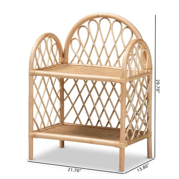 Hammond Modern Bohemian Natural Brown Rattan 2-Tier Display Shelf - Bed ...
