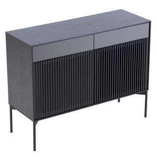 Black Mid-Century Sideboard Console Table with Shutters Door - 64.6 ...
