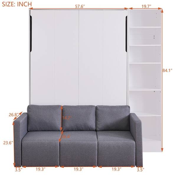 Full Size Murphy Bed Wood Wall Bed, Integrated Floor-Level Storage ...