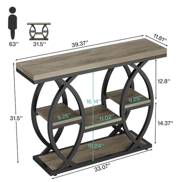 Industrial Console Table, 4-Tier Sofa Table with Geometric Metal Frame ...