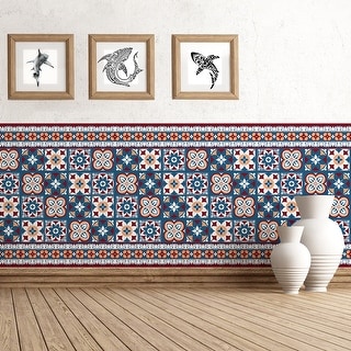 Walplus Red Blue Tile Stickers Peel and Stick Wall Sticker Decal 12pcs ...