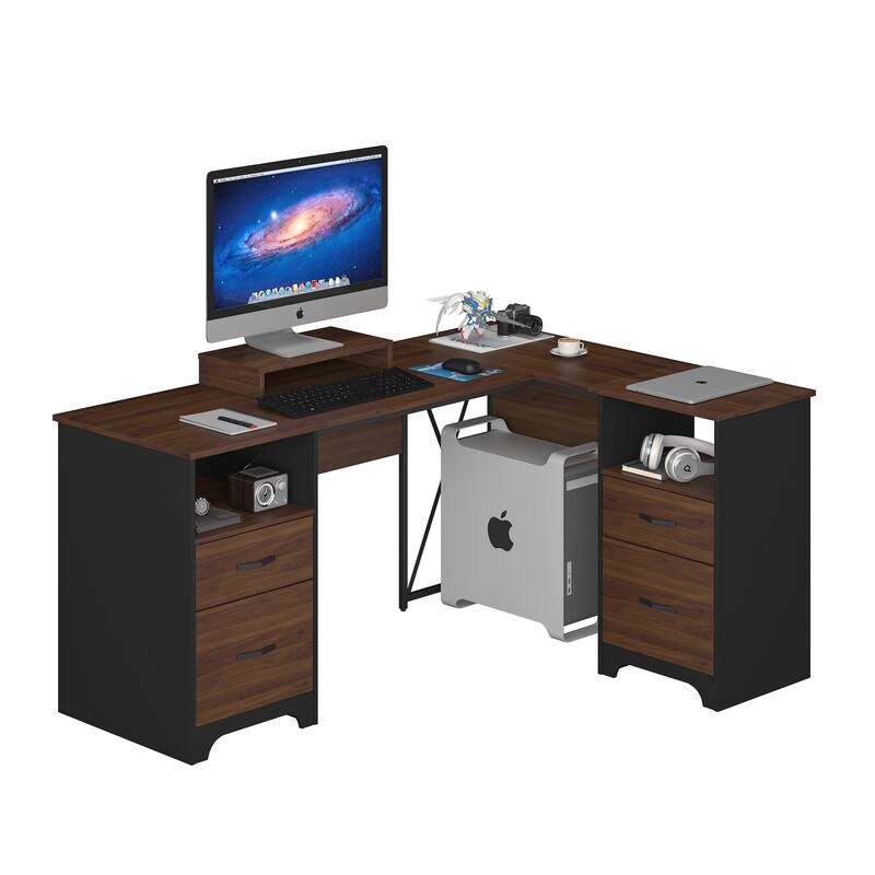 Bestier 63'' L Shaped Home Office Desk with File&Storage Drawers and ...
