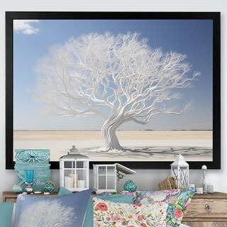 Designart "Grey And White Winter Tree" Landscape Trees Framed Wall Art ...