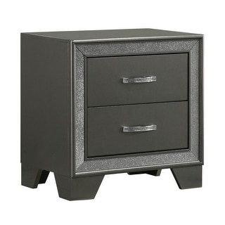 2 Drawer Nightstand, Faux Diamond Trim, Metal Handles, Grey - 24 Inch ...