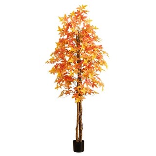 Fall Harvest Deluxe Maple Artificial Potted Tree - 7' - Bed Bath ...
