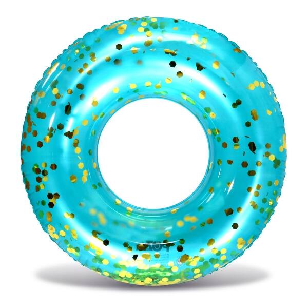CoTa Global Inflatable Blue Gold Pool Float Tube with Sparkle Confetti ...