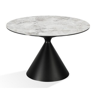 Lam 47 Inch Round Dining Table, Sintered Stone Top, Steel Base, Black ...