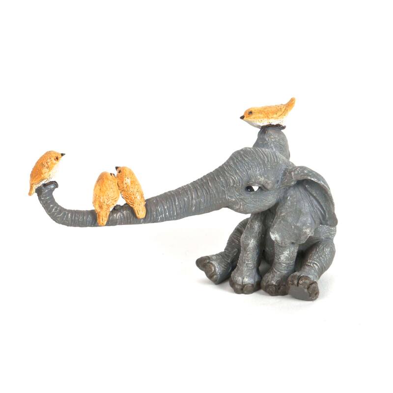 Elephant With Birds Figurine - Overstock - 40299689