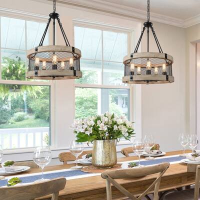Modern Farmhouse 5-Light Wood Drum Chandelier for Dining Room - D19"x H ...