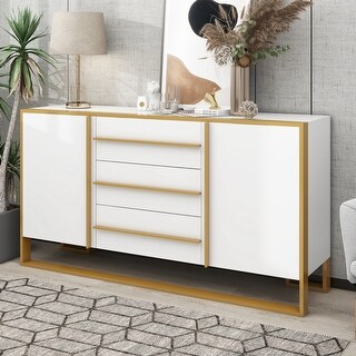 59"L Sideboard with Large Storage Space and Gold Metal Legs, Modern ...