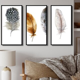 Designart "Boho Feather In Orange & Blue Striped & Polka Dost" Bohemian ...