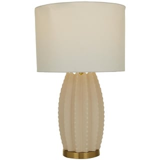 Ceramic Gourd Style Base Room Table Lamp with Drum Shade - Cream ...
