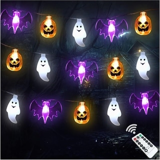 Lights LED Pumpkin Bat Ghost Battery String Lights with Timer - 2 Pack ...