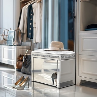 Pre-Assembled Mirrored Shoe Storage Bench with Flip Drawer Silver - Bed ...