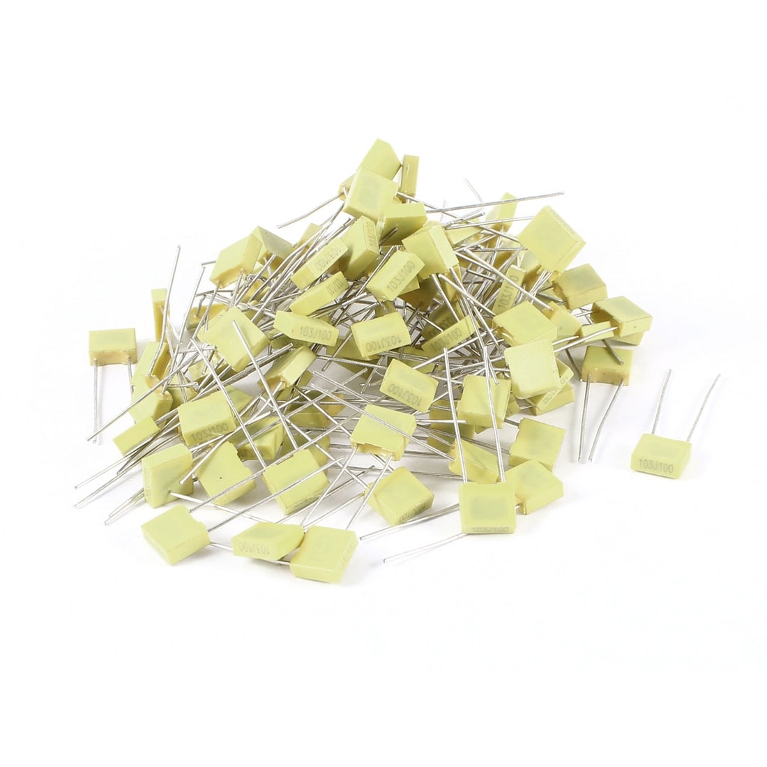 200 Pcs 100V 0.01uF 10NF Radial Lead Box Type Film Correction ...